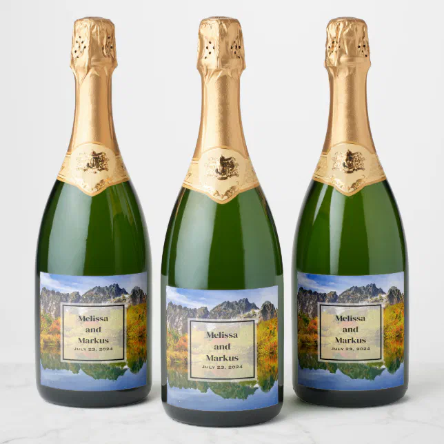 Scenic Landscape Forest and Mountains Wedding Sparkling Wine Label | Zazzle