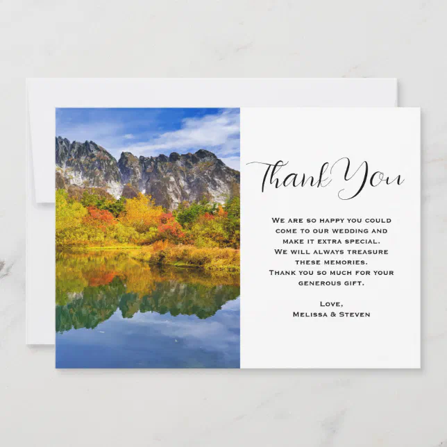 Scenic Landscape Mountains Lake Forest Wedding Thank You Card | Zazzle