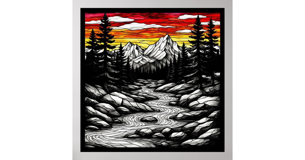 Scenic Landscape with Flowing River Poster | Zazzle