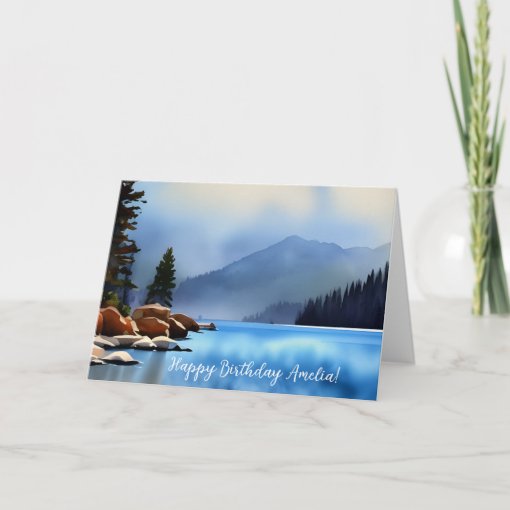 Scenic Mountain Lake Digital Art Birthday Card | Zazzle
