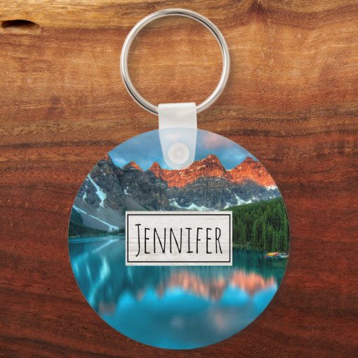 Scenic Mountain & Lake Landscape Photograph Keychain | Zazzle