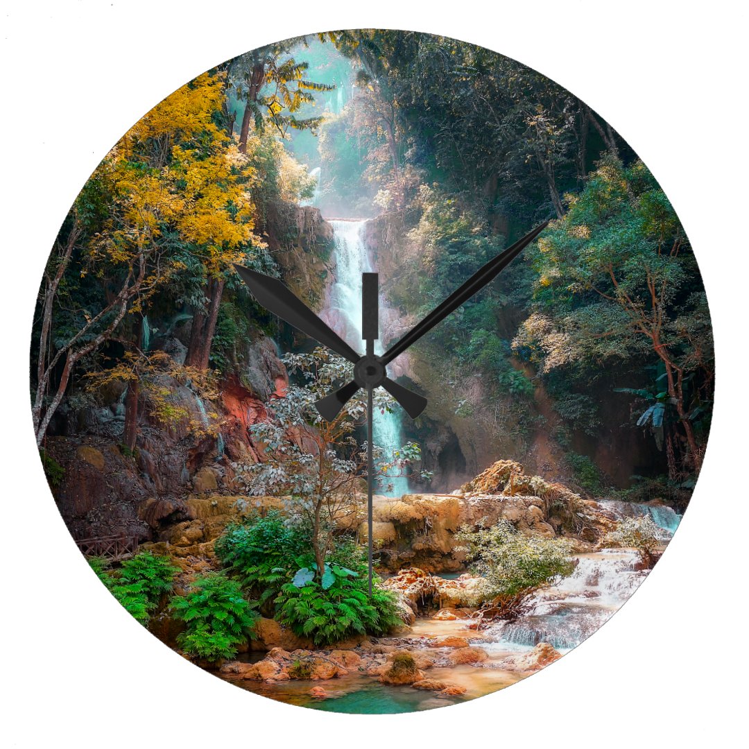 Scenic Nature Fantasy Waterfall Large Clock | Zazzle