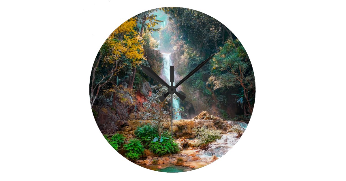 Scenic Nature Fantasy Waterfall Large Clock | Zazzle.com