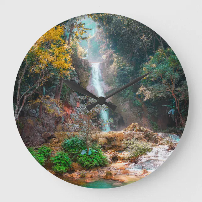 Scenic Nature Fantasy Waterfall Large Clock | Zazzle