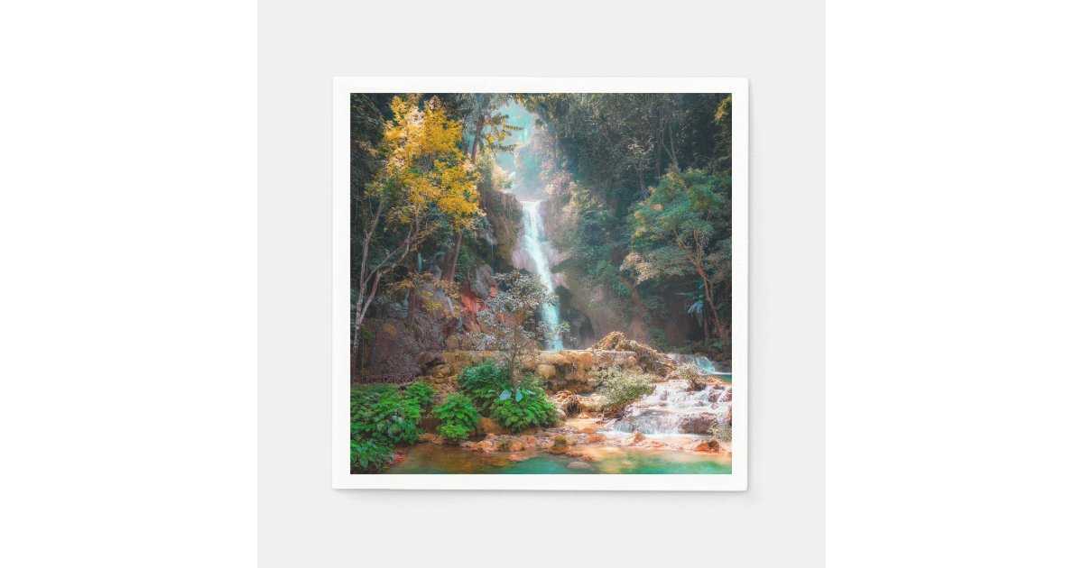 Scenic Nature Fantasy Waterfall Napkins | Zazzle