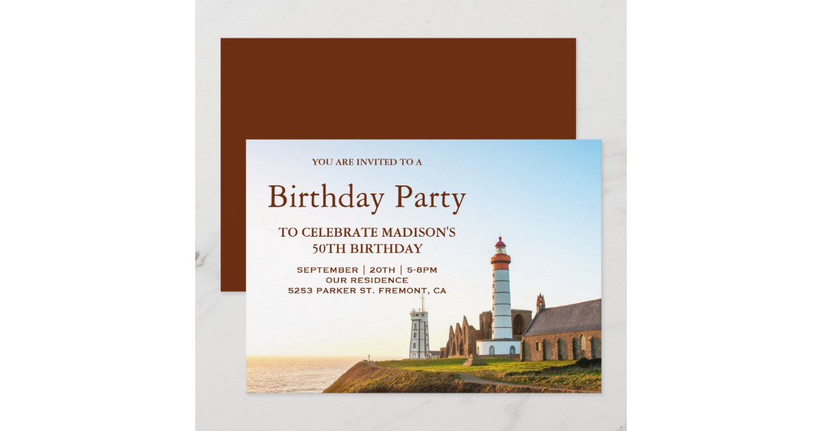 Scenic Nautical Lighthouse Birthday Party Invitation | Zazzle