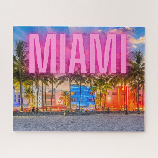 Scenic Neon Miami Waterfront Jigsaw Puzzle | Zazzle.com