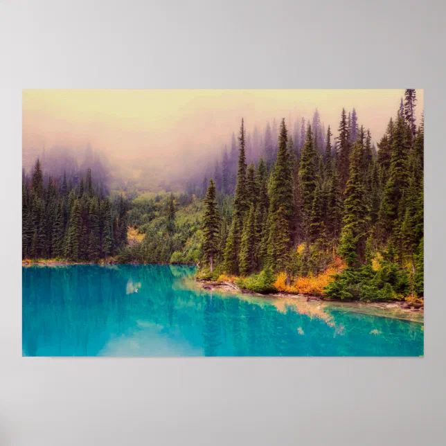 Scenic Northern Landscape with Pine Trees Rustic Poster | Zazzle