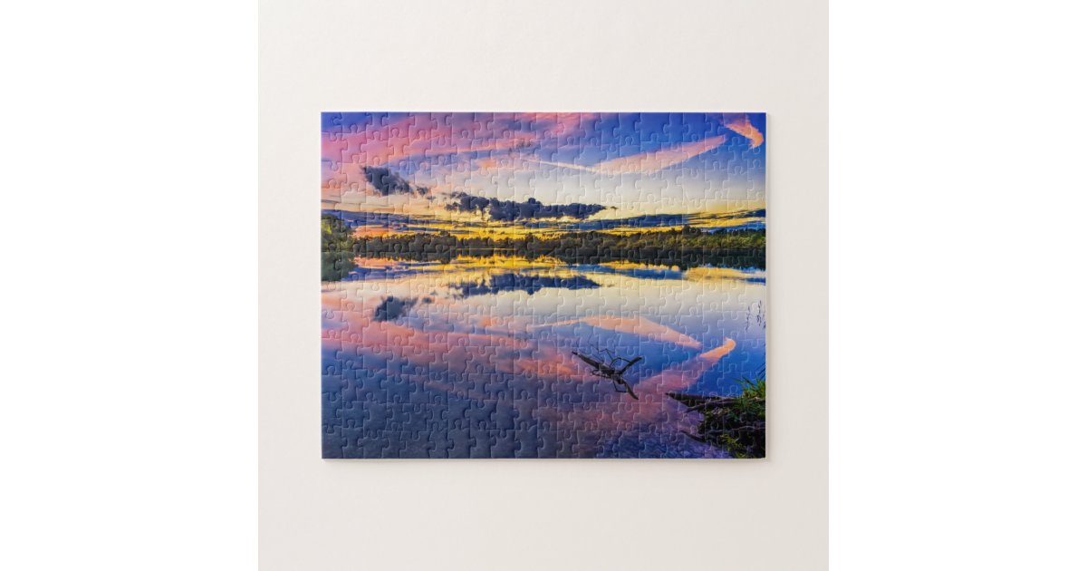 Scenic Sunset Lake Refection Nature Landscape Jigsaw Puzzle | Zazzle