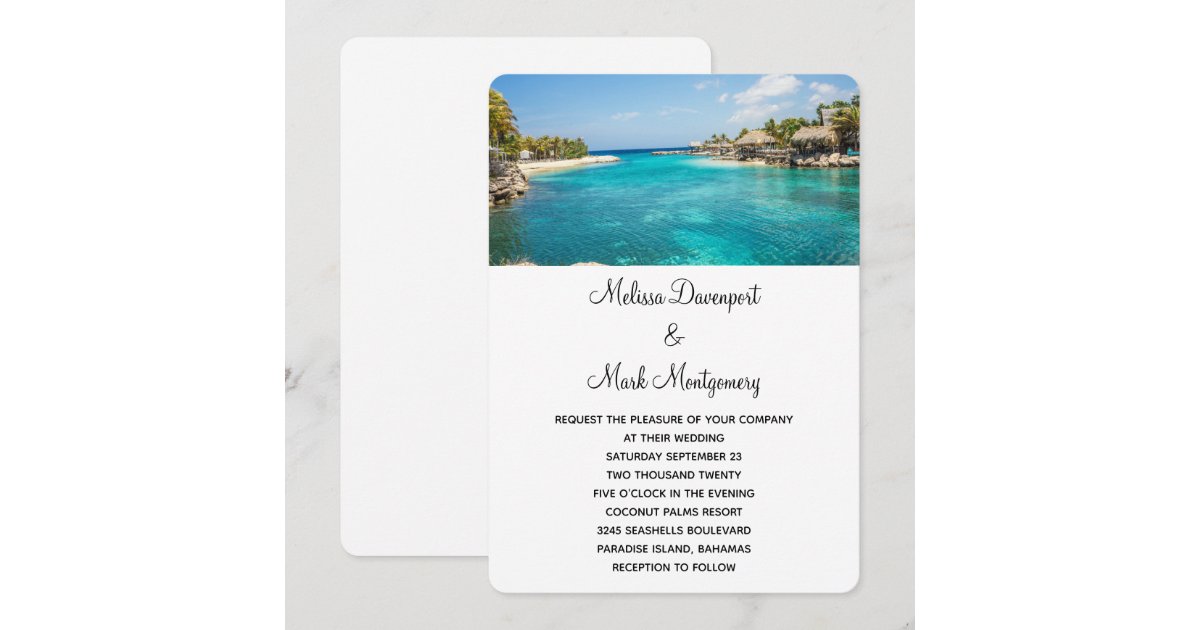 Scenic Tropical Beach Resort Destination Wedding Invitation | Zazzle