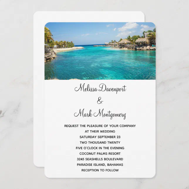 Scenic Tropical Beach Resort Destination Wedding Invitation | Zazzle