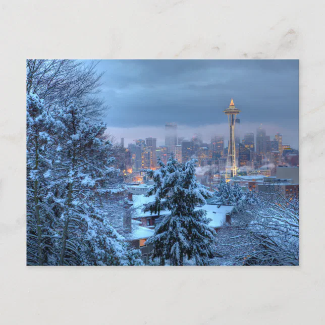 Scenic View of Snowy Seattle Holiday Postcard | Zazzle
