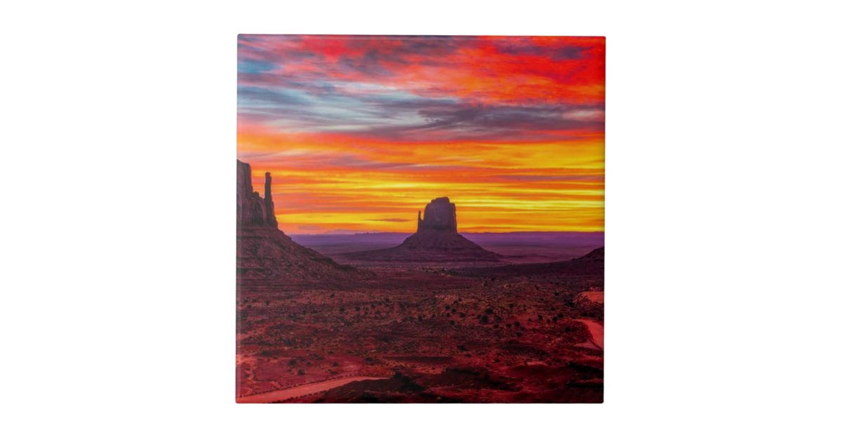 Scenic View of Sunset over Sea Ceramic Tile | Zazzle
