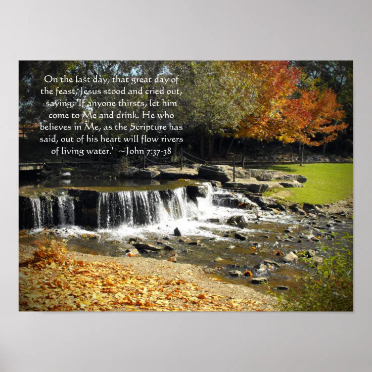 Scenic Waterfall John 7:37 Poster | Zazzle