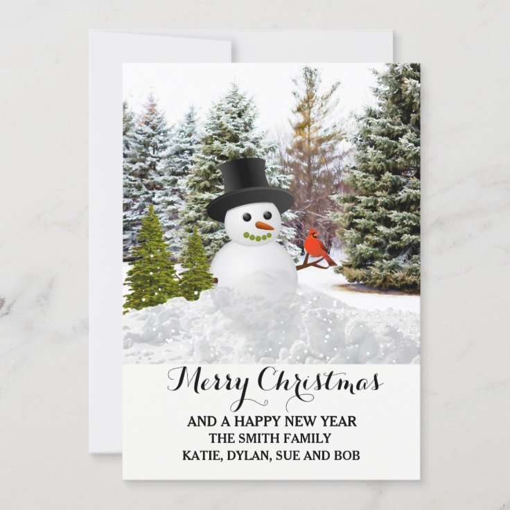 Scenic Winter Snow with Snowman Christmas Card | Zazzle