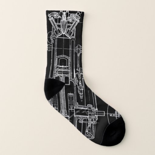 Schematic Drawing Old blueprint Mechanical Drawing Socks | Zazzle