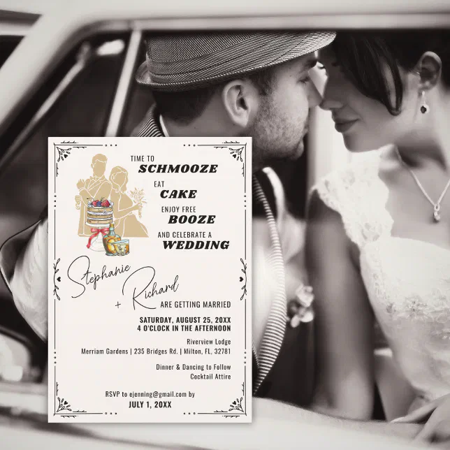 Schmooze and Booze Fun Wedding Invitation | Zazzle