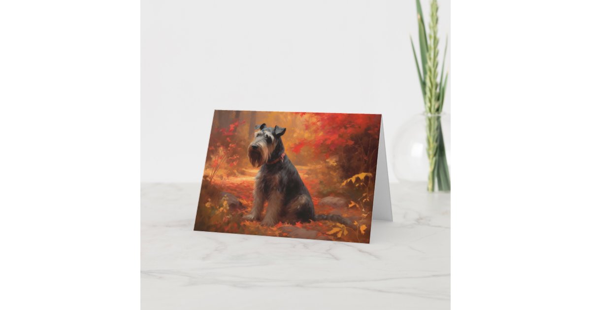 Schnauzer in Autumn Leaves Fall Inspire Card | Zazzle