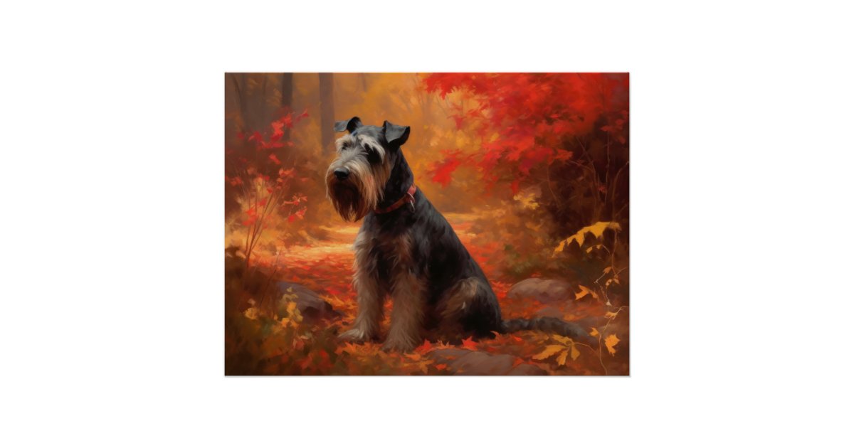 Schnauzer in Autumn Leaves Fall Inspire Poster | Zazzle