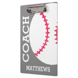 School Baseball Coach Personalized Gray Trendy Clipboard | Zazzle