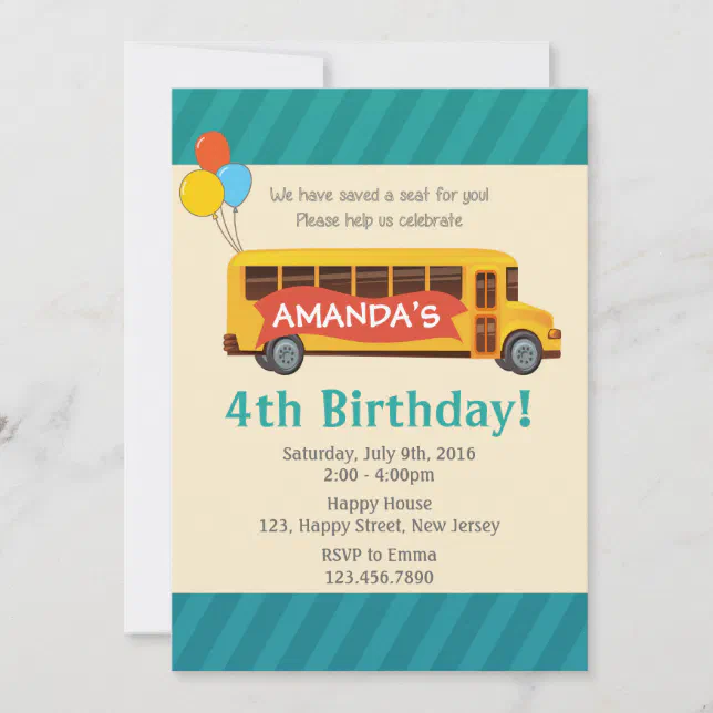 School Bus Birthday Invitation | Zazzle