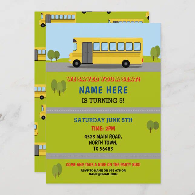 School Bus Birthday Invitation Traffic Buses | Zazzle