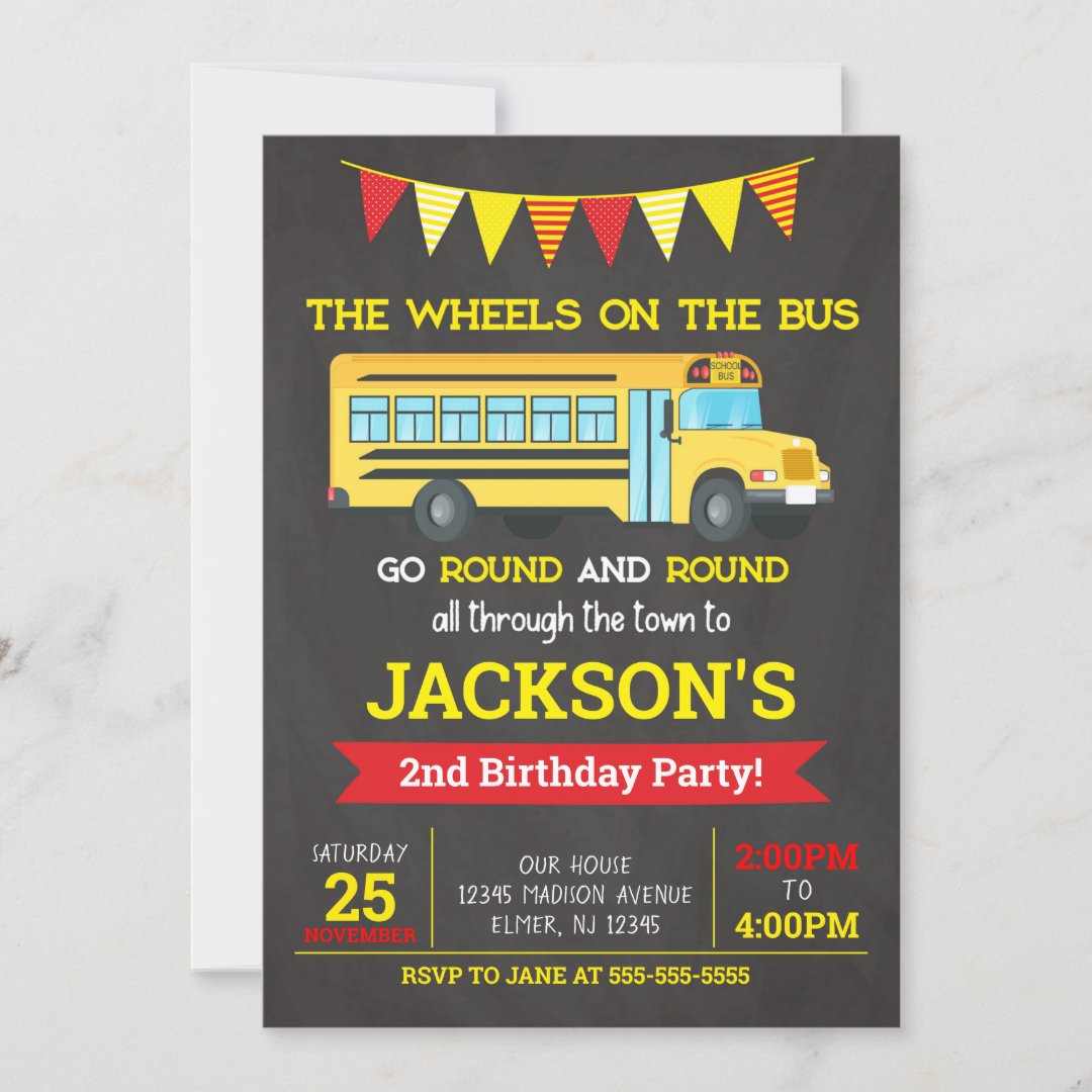 School Bus Birthday Invitation / Wheels on the Bus | Zazzle