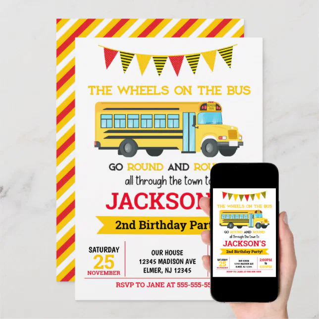 School Bus Birthday Invitation / Wheels on the Bus | Zazzle