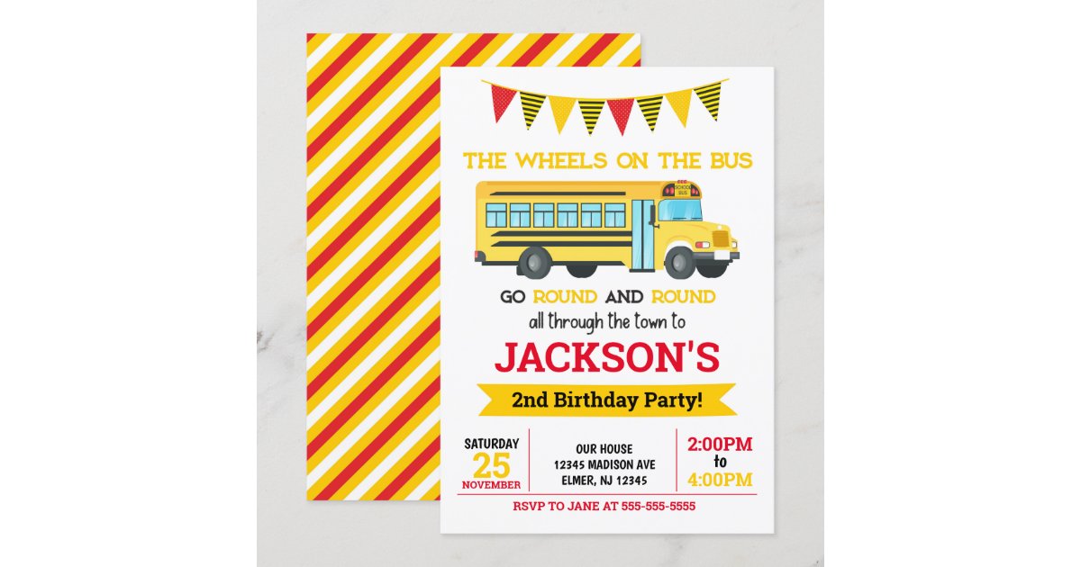 School Bus Birthday Invitation / Wheels on the Bus | Zazzle
