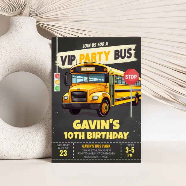 School Bus Birthday Party Invitation | Zazzle