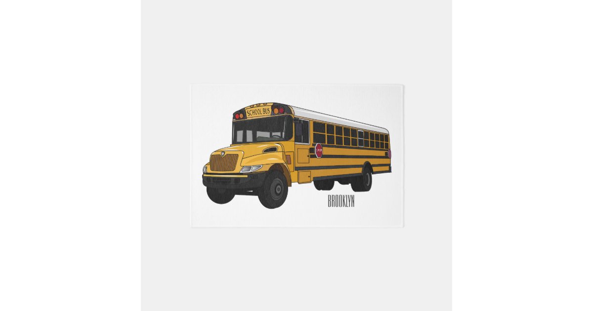 School bus cartoon illustration rug | Zazzle
