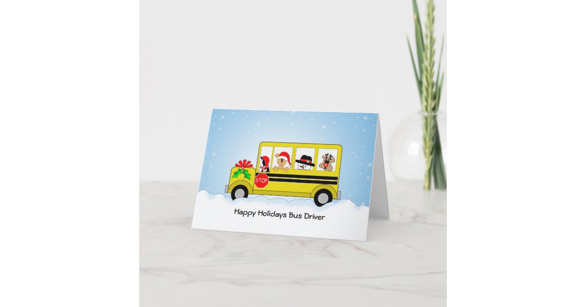 School Bus Driver Christmas Card, Happy Holidays Holiday Card | Zazzle.com