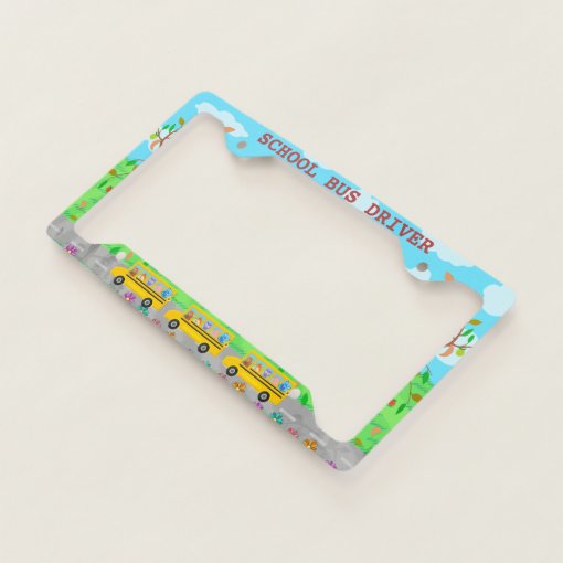 School Bus Driver Cute Animals on Buses License Plate Frame | Zazzle