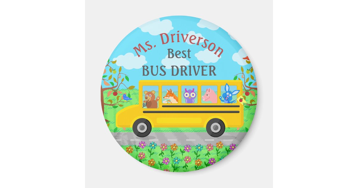 School Bus Driver Cute Animals | Personalized Name Magnet | Zazzle