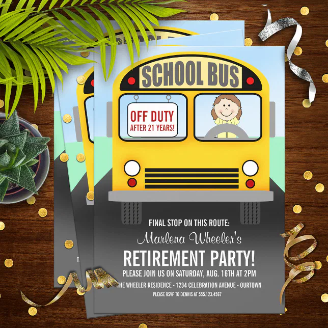 School Bus Driver Retirement Party Invitations | Zazzle