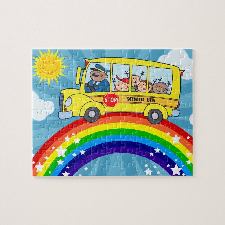 School Bus Driving on a Rainbow Jigsaw Puzzle | Zazzle