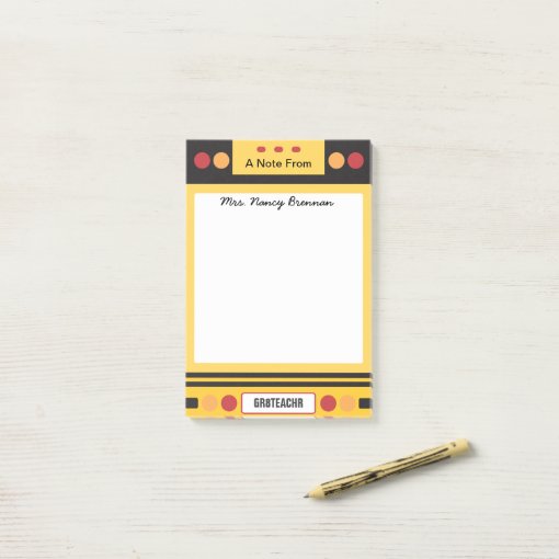 School Bus Personalized Teacher Post-it Notes | Zazzle