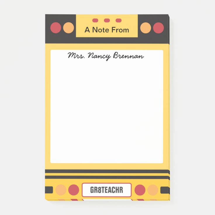 School Bus Personalized Teacher Post-it Notes | Zazzle