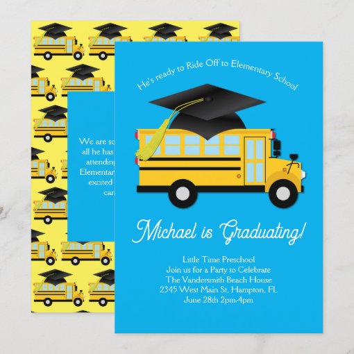 School Bus Preschool Graduation Party Elementary Invitation | Zazzle