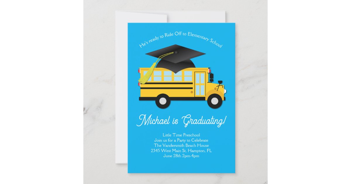 School Bus Preschool Graduation Party Elementary Invitation | Zazzle