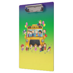 School Bus School Kids Clip Board | Zazzle