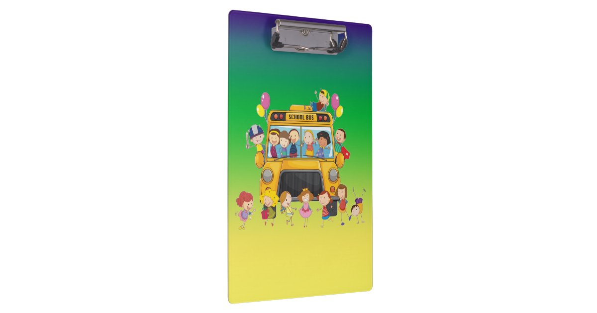 School Bus School Kids Clip Board | Zazzle