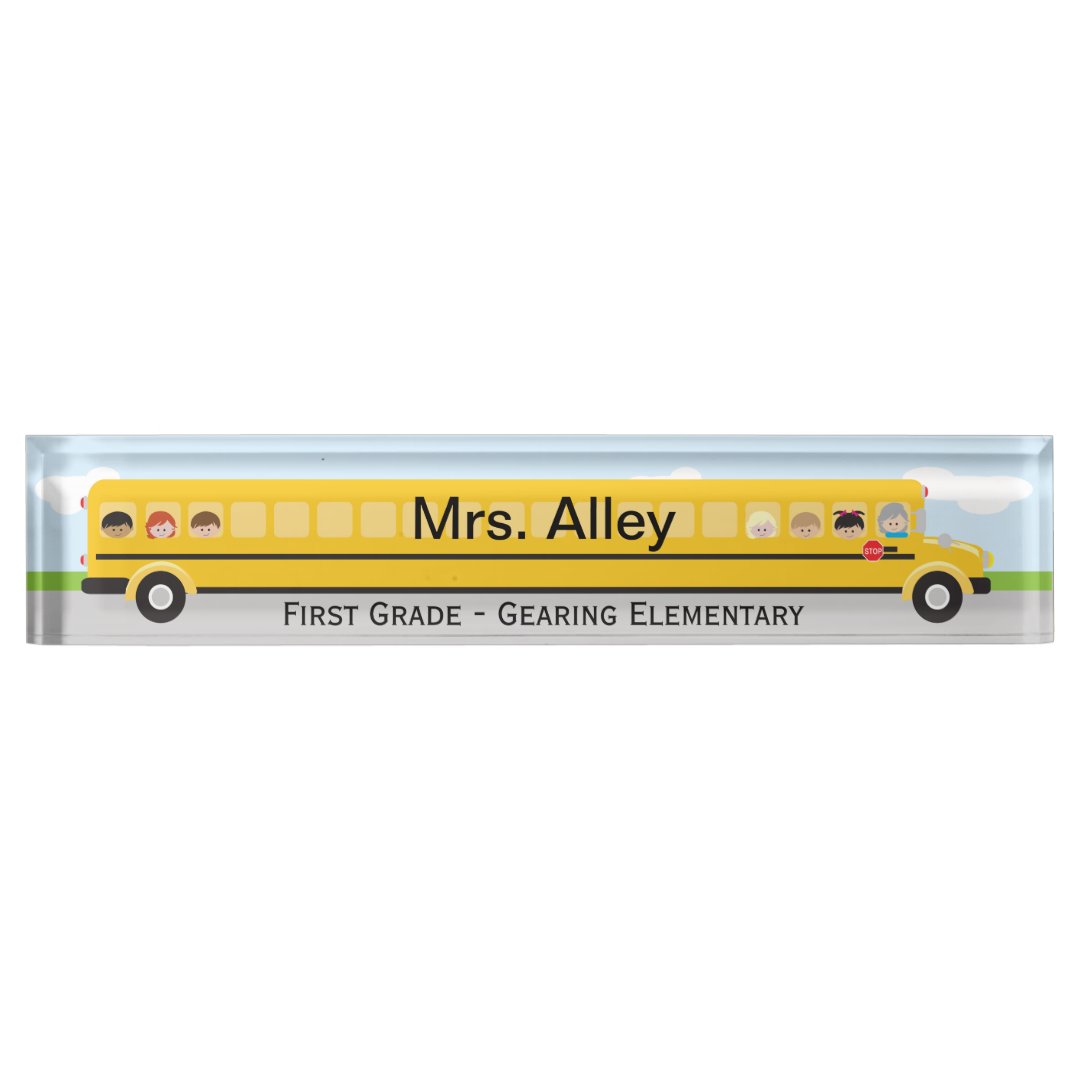 School Bus | Teacher Name Plate | Zazzle