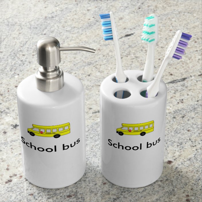 School bus toothbrush holder & soap dispenser set | Zazzle.com
