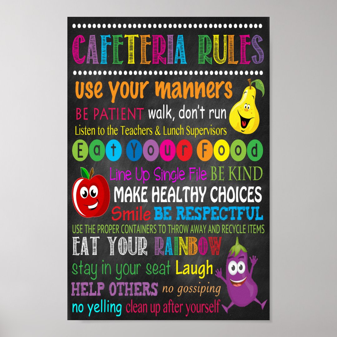 School Cafeteria Rules Poster | Zazzle