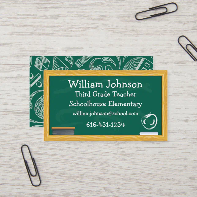 School Chalkboard Teacher Business Card | Zazzle