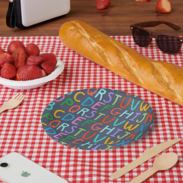 School Chaulkboard alphabet party paper plate | Zazzle