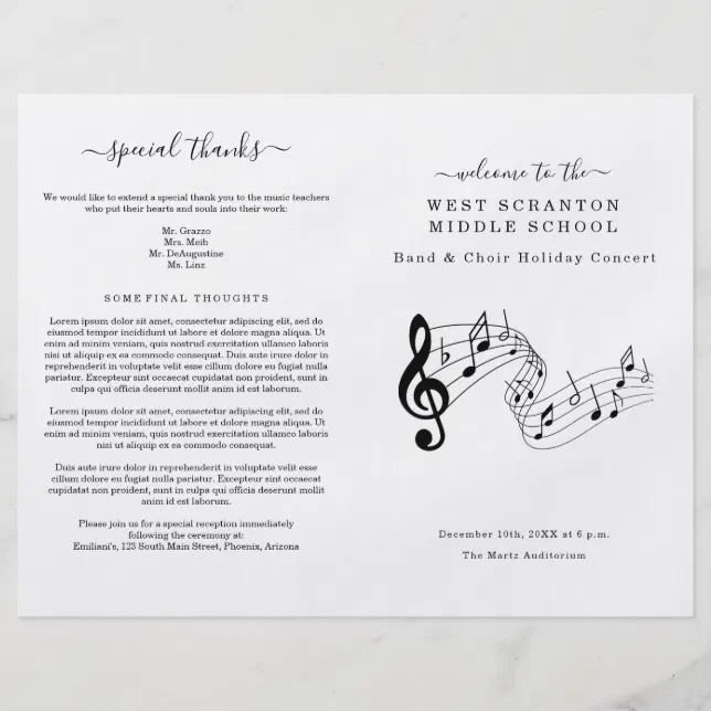 School Choir or Band Concert Program Flyer | Zazzle