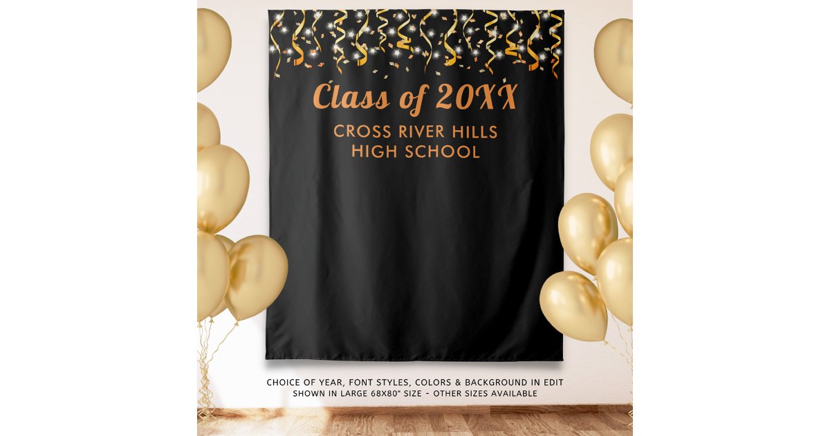 School Class Year Photo Backdrop Black Orange | Zazzle