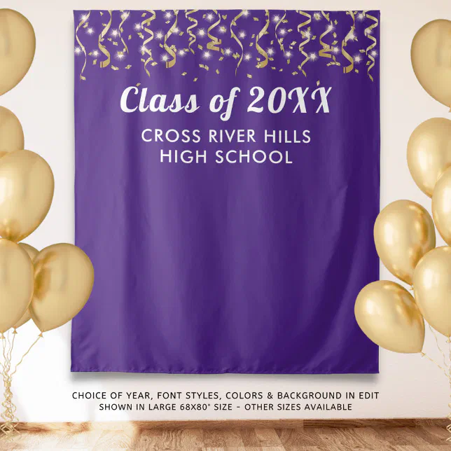 School Class Year Photo Backdrop Purple Gold White | Zazzle